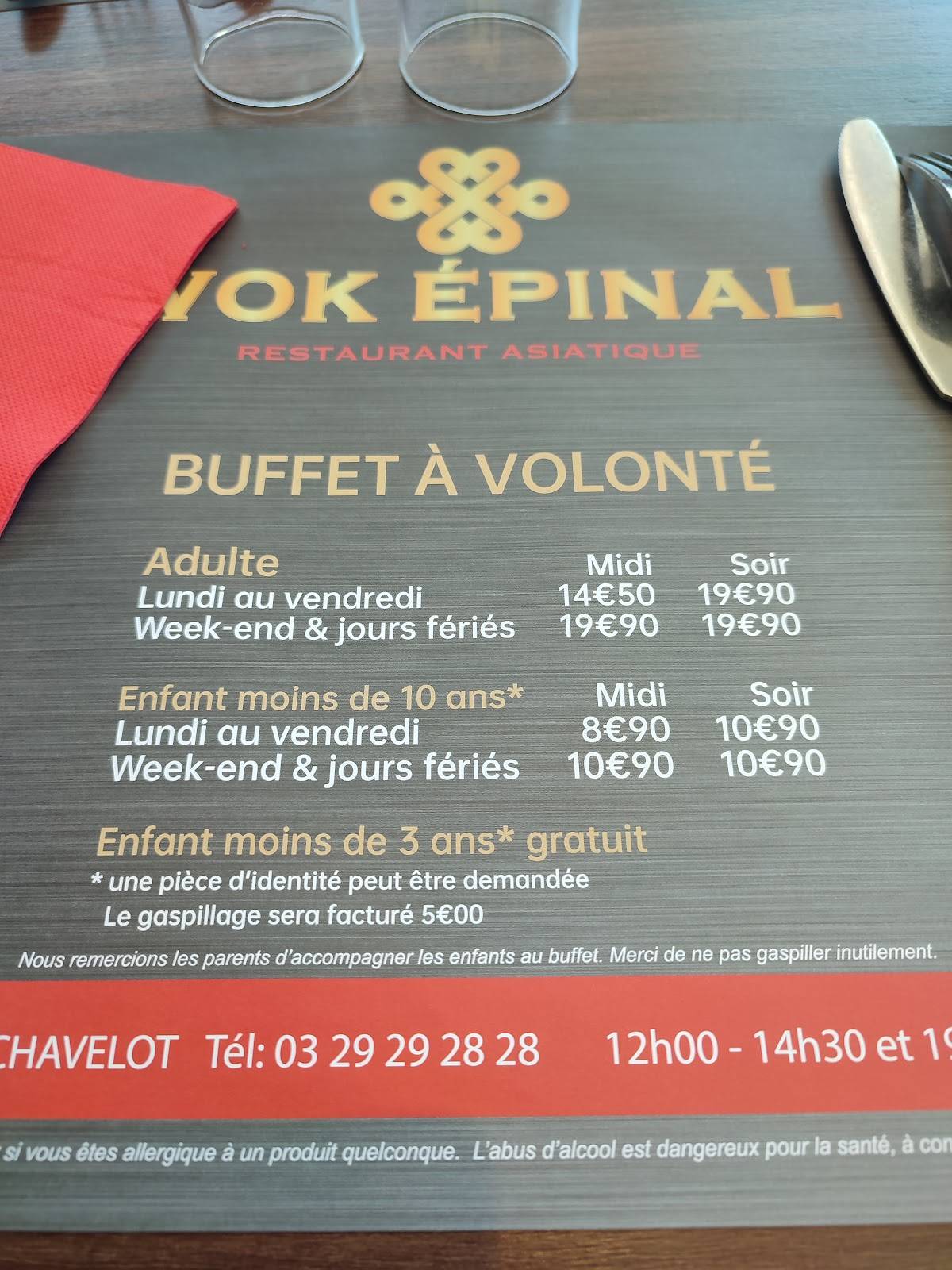 Menu au WOK EPINAL restaurant, Chavelot