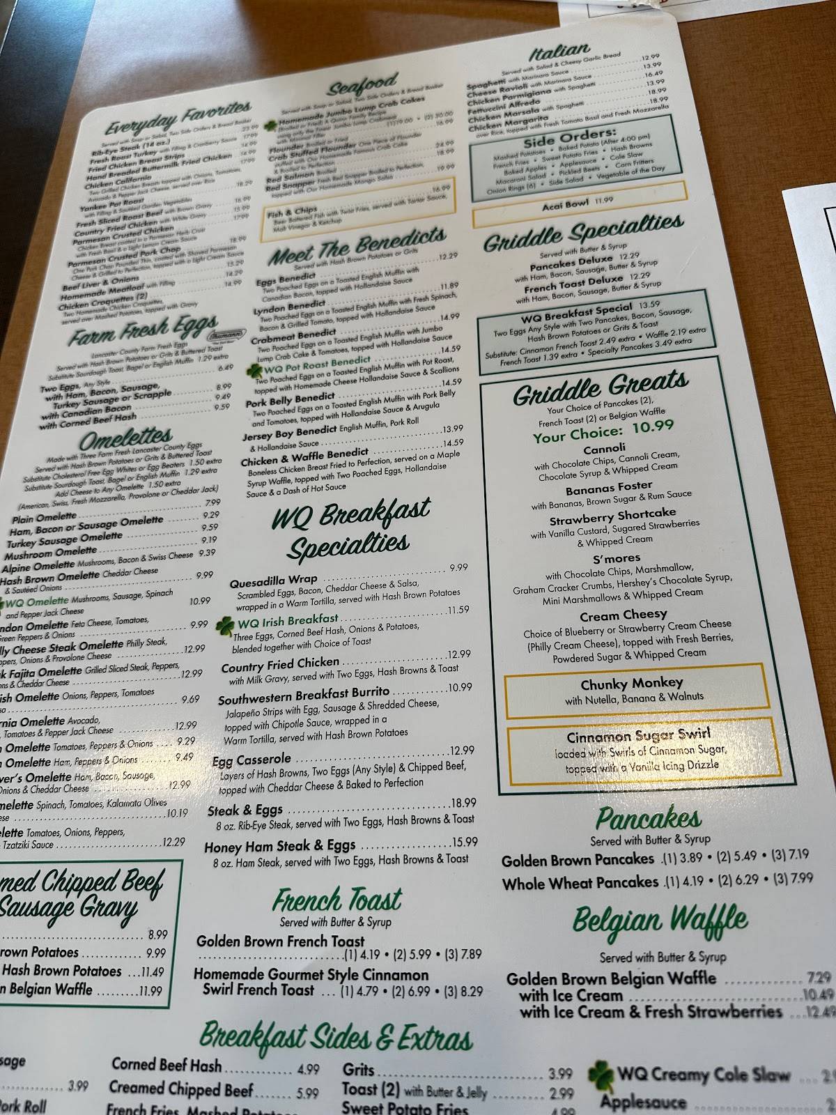 Menu at WQ Diner restaurant, Pottstown