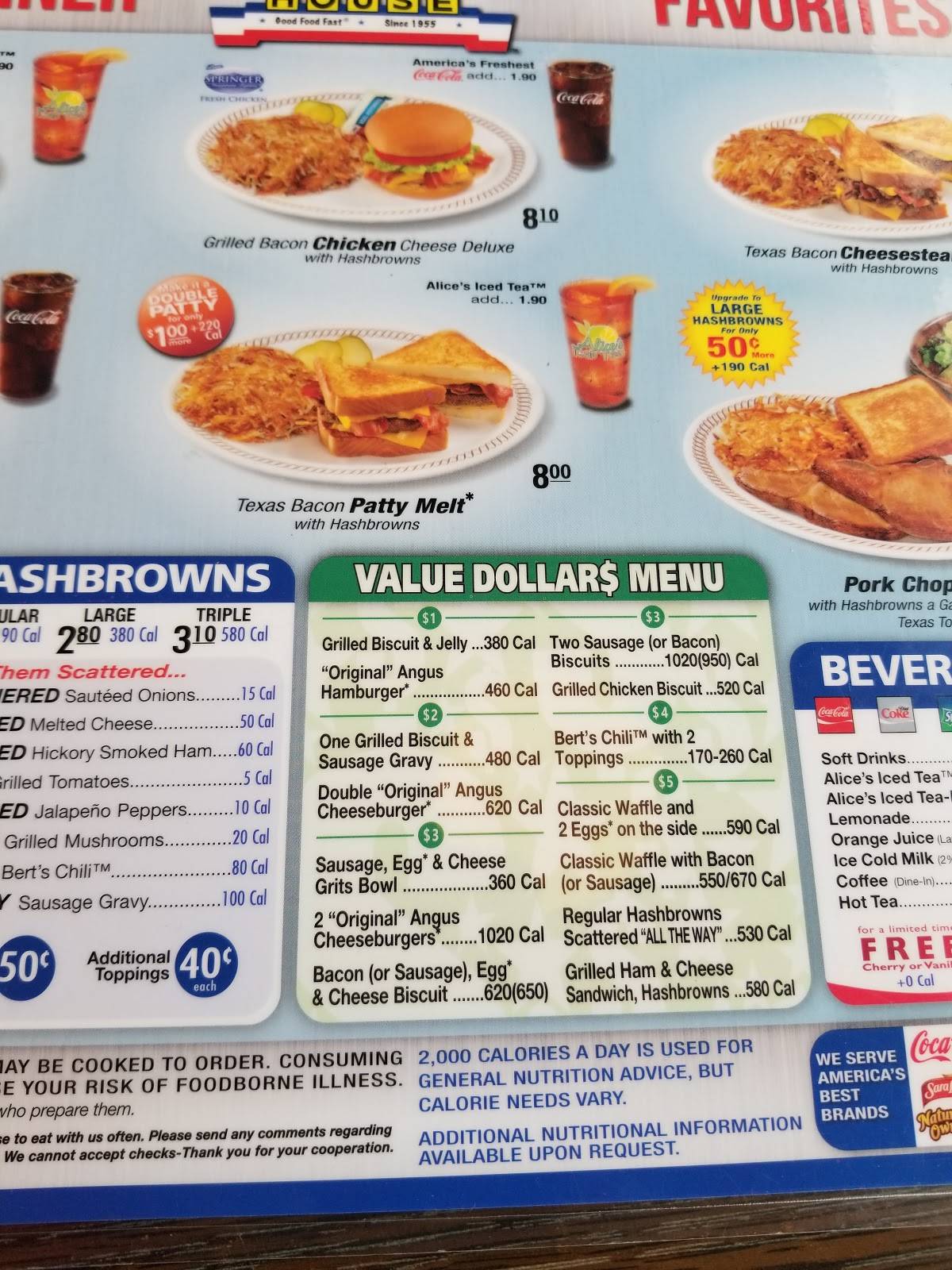 Menu at Waffle House restaurant, Goodlettsville, 949 Louisville Hwy