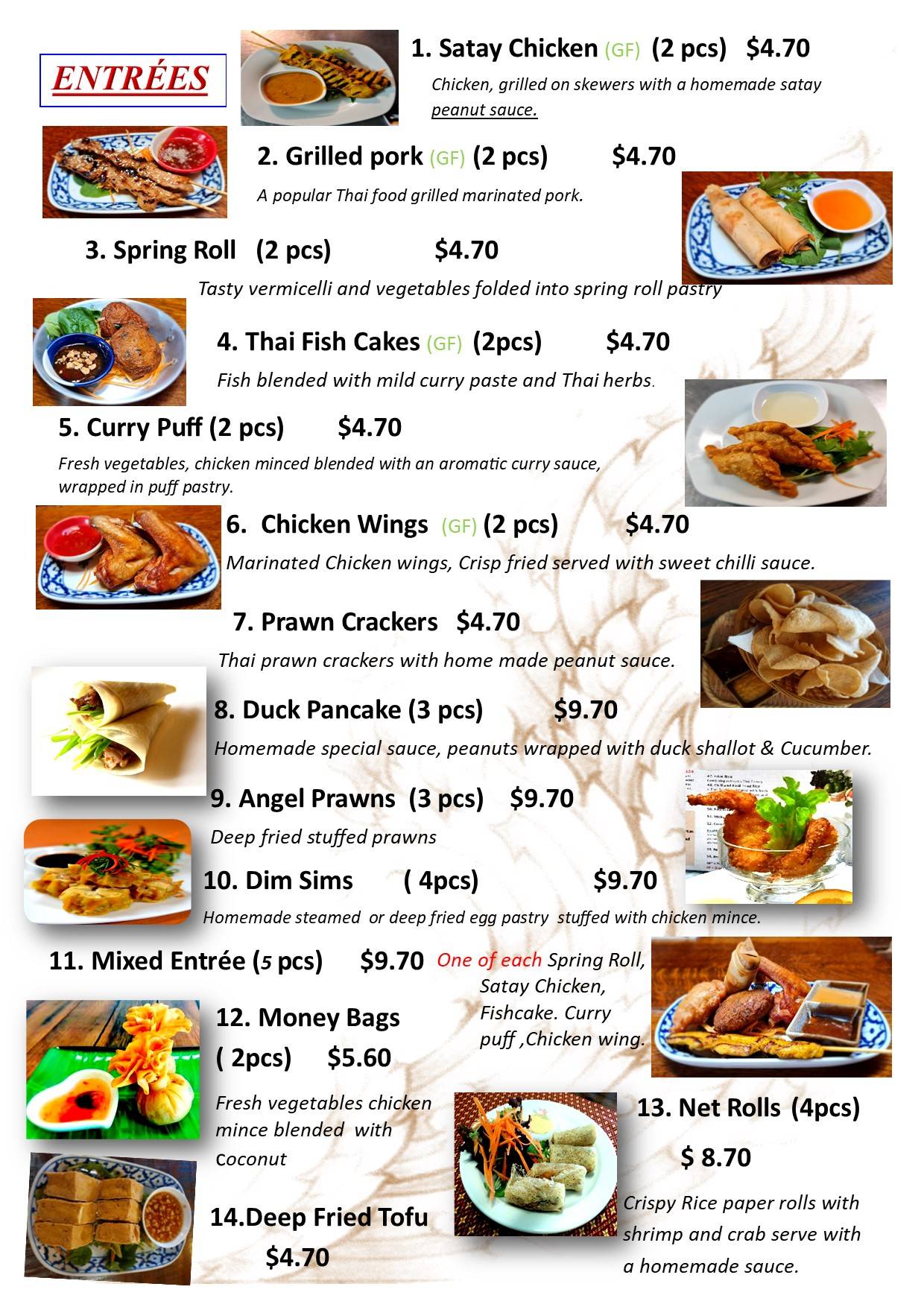 Menu at G.Thai Restaurant (ก.เจริญสุข), Wagga Wagga