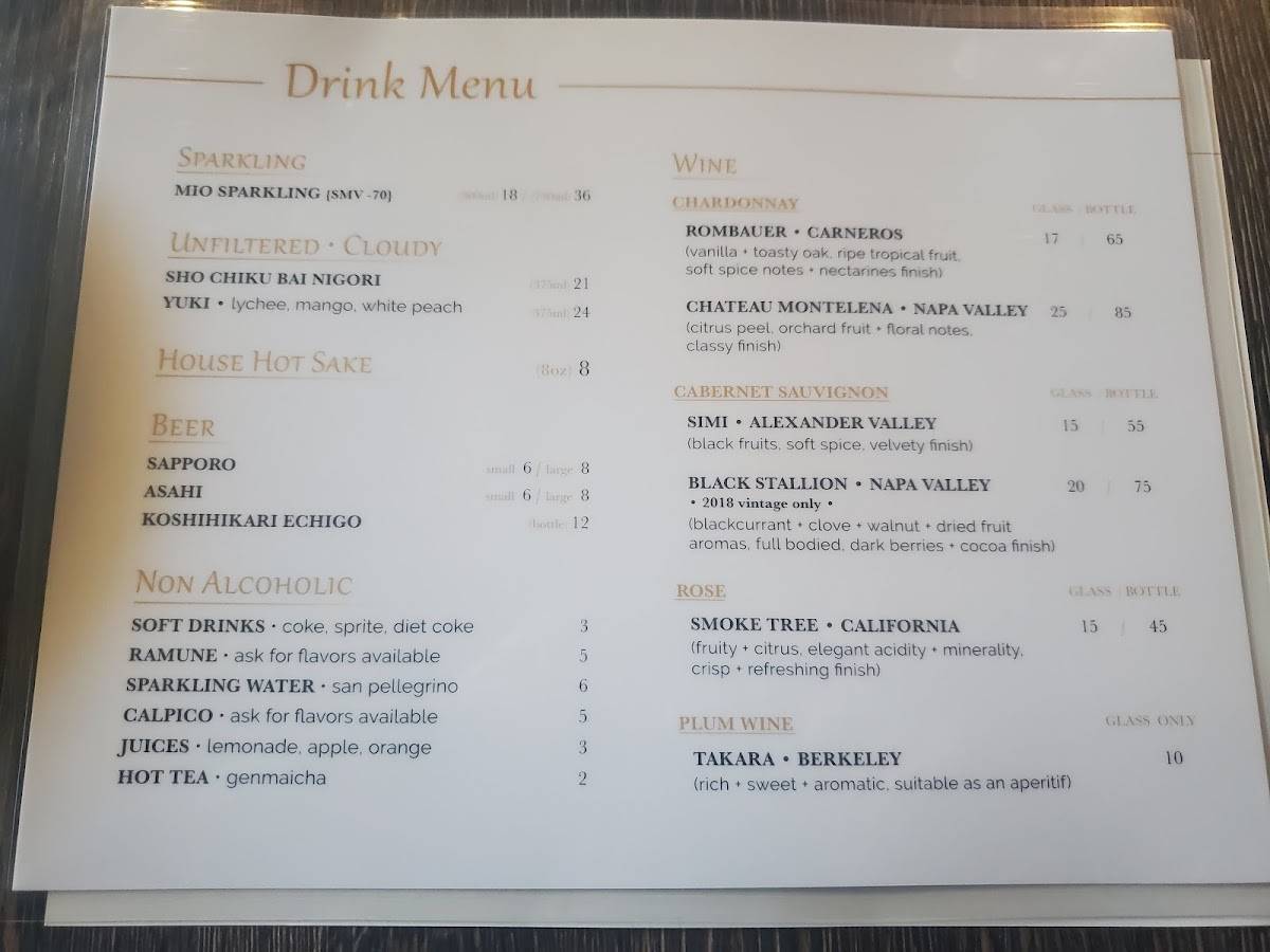 Menu at Waki restaurant, Alameda