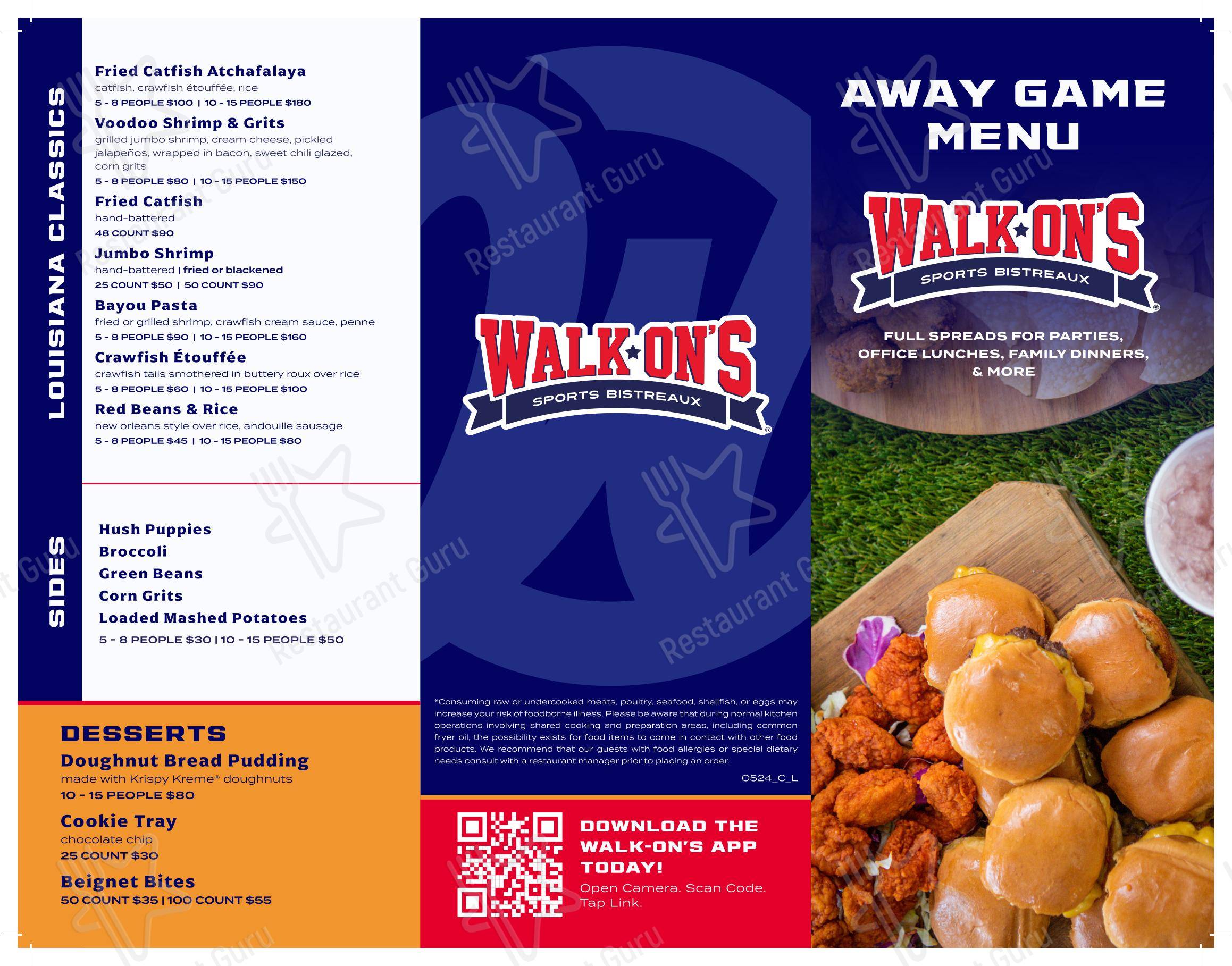 Menu at Walk-On's Sports Bistreaux - Lake Charles Restaurant, Lake Charles