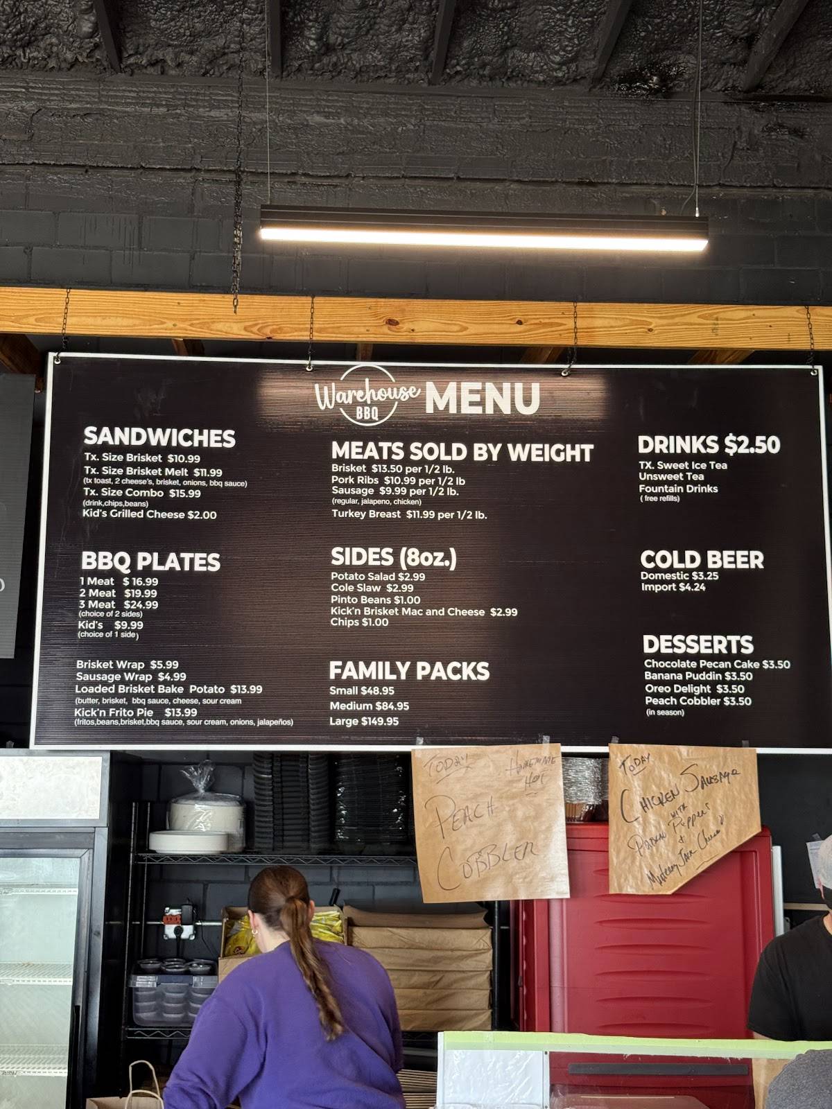 Menu at Warehouse BBQ and Meetery, Burnet