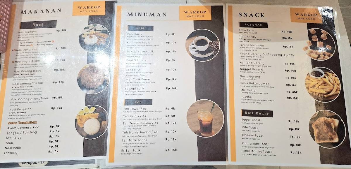 Menu at Warkop Mas Koko, Surabaya
