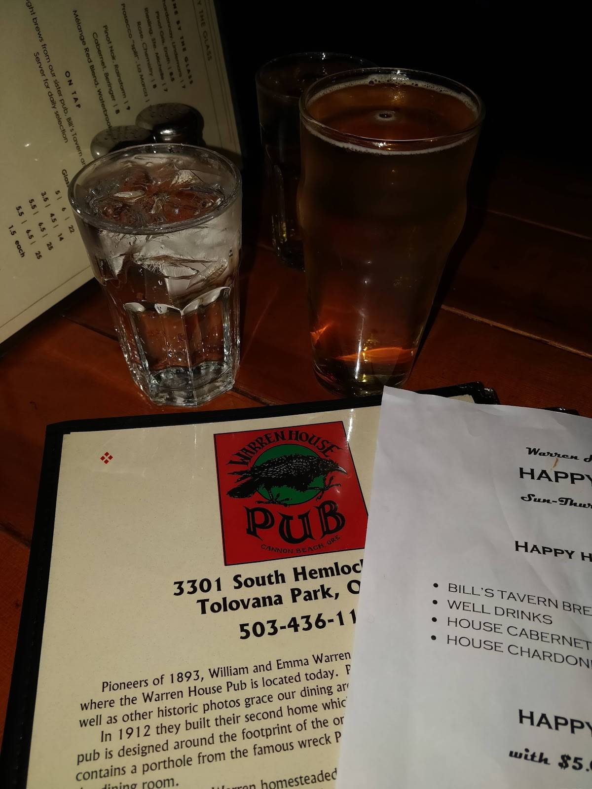 Menu at Warren House Pub, Cannon Beach