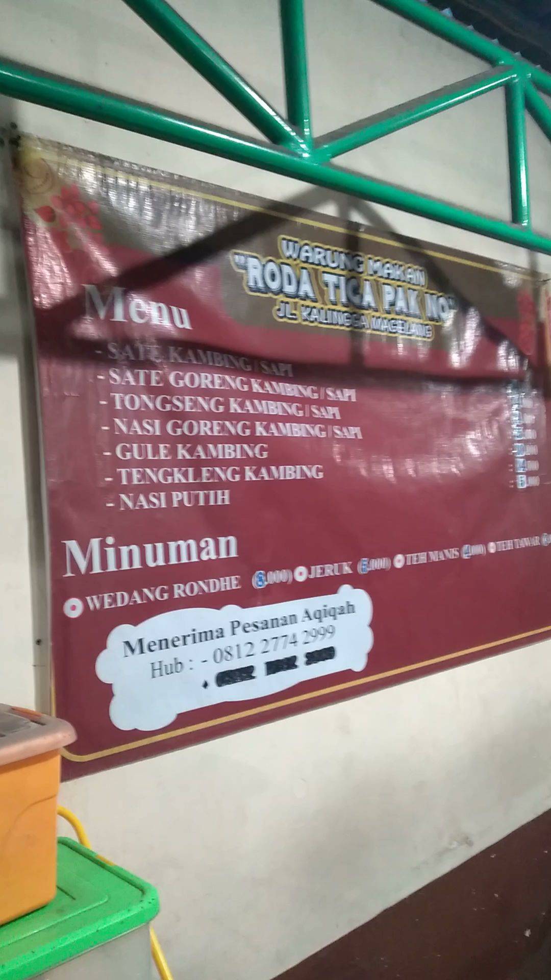 Menu at Warung Makan Sate "Roda Tiga Pak No" restaurant, Magelang