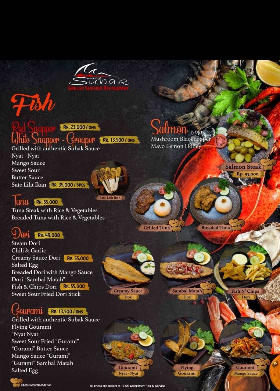 Menu at Warung Subak restaurant, Denpasar, Jalan Astasura No. 5 Peguyangan