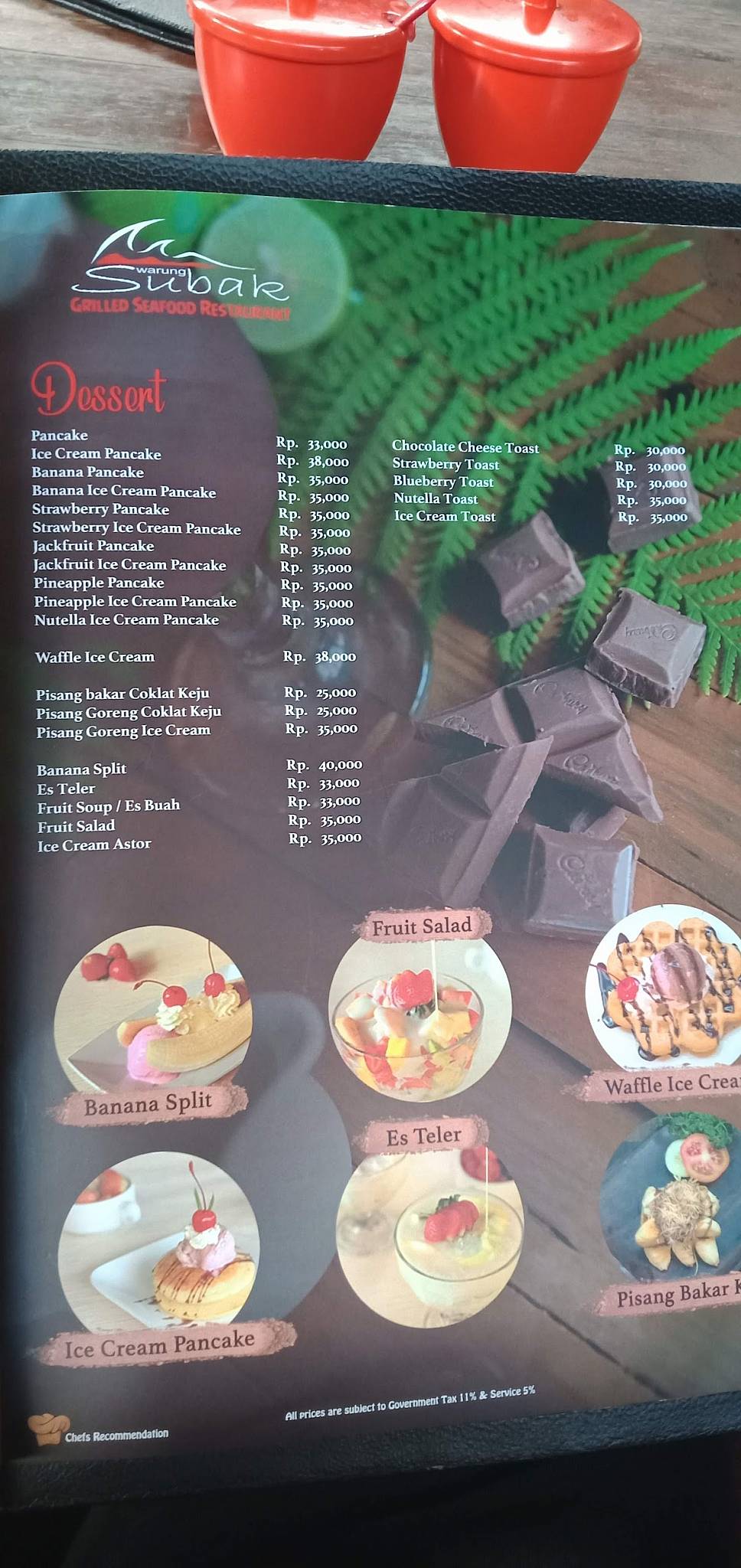 Menu at Warung Subak restaurant, Denpasar, Jalan Astasura No. 5 Peguyangan