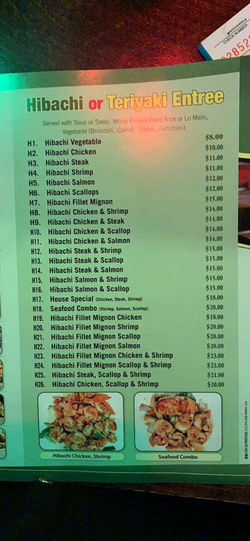 Menu at Wasabi Fusion restaurant, Beckley