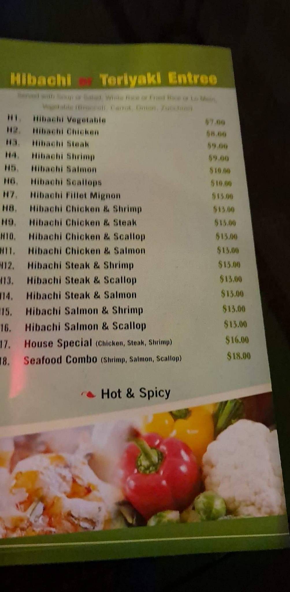 Menu at Wasabi Fusion restaurant, Beckley