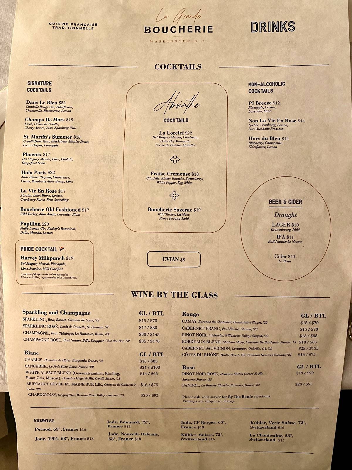 Menu at La Grande Boucherie DC pub & bar, Washington