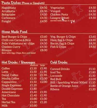 Menu at Waterloo Cafe, London
