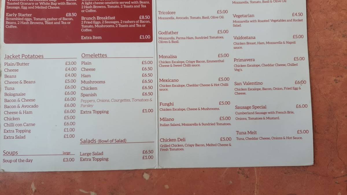 Menu at Waterloo Cafe, London