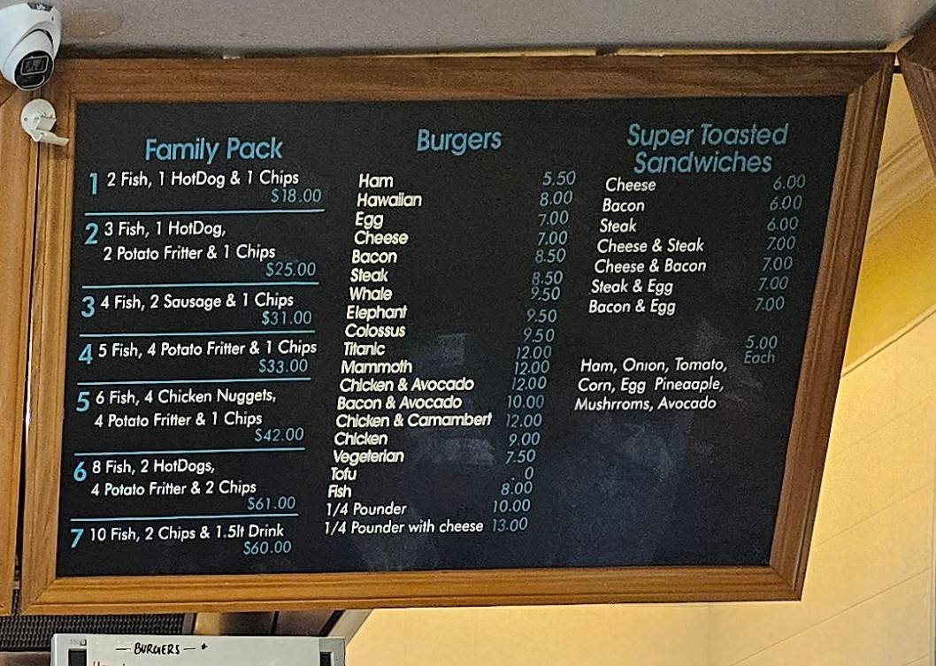 Menu at Waterloo Fisheries and Chinese Takeaways restaurant, Lower Hutt