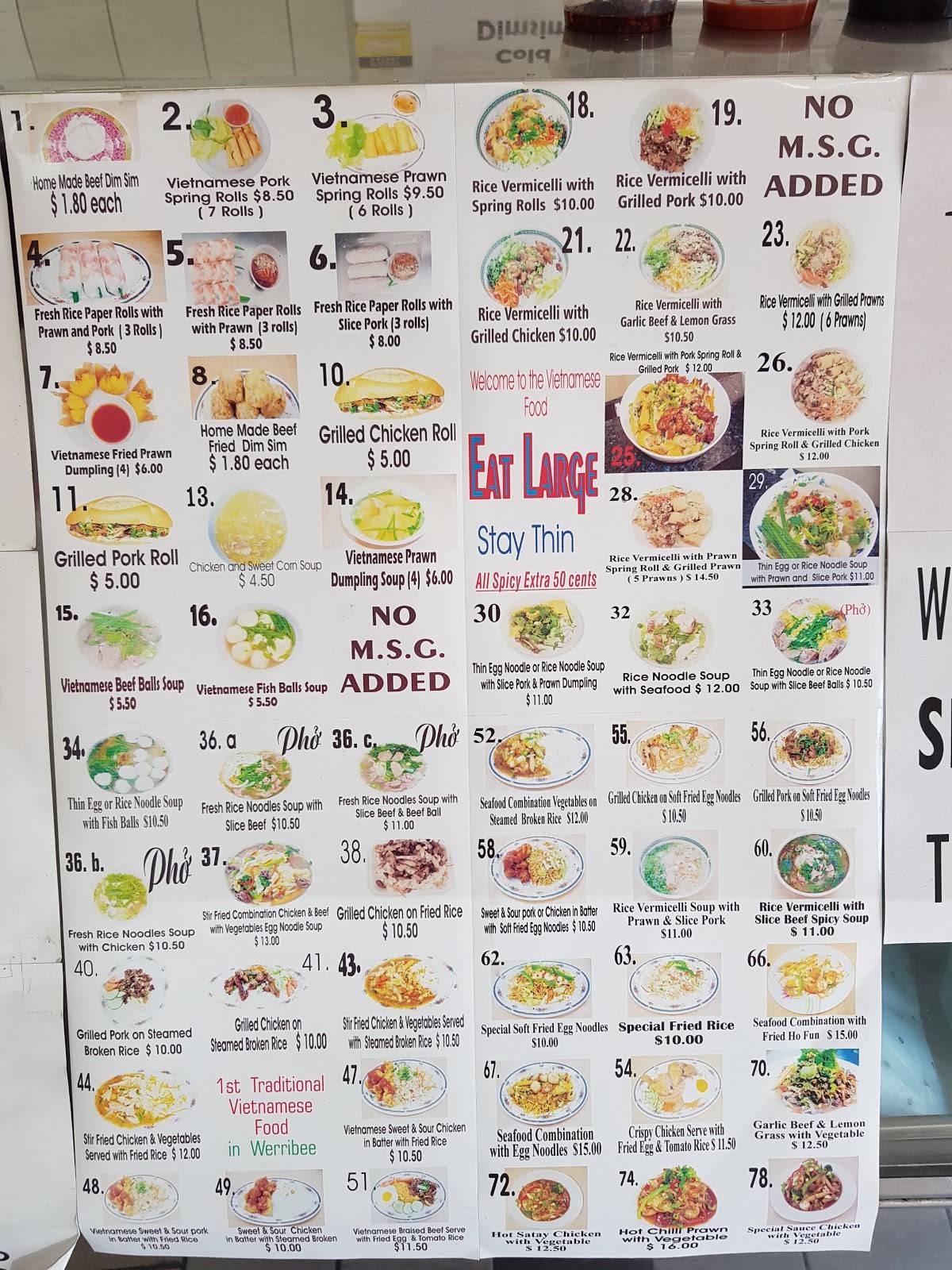 Menu at Watton Vietnamese Takeaway fast food, Werribee