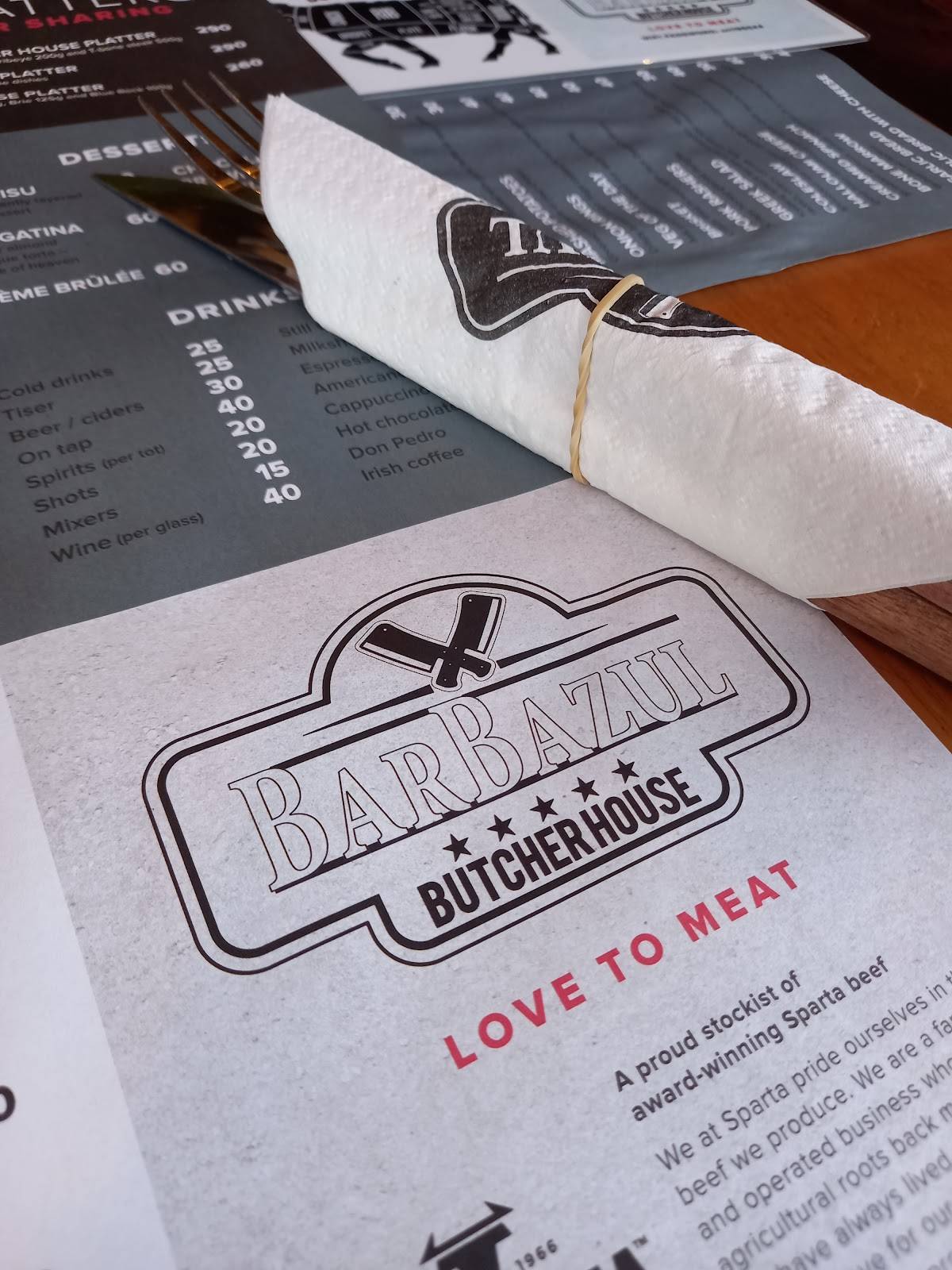 Menu at BarBazul, Welkom