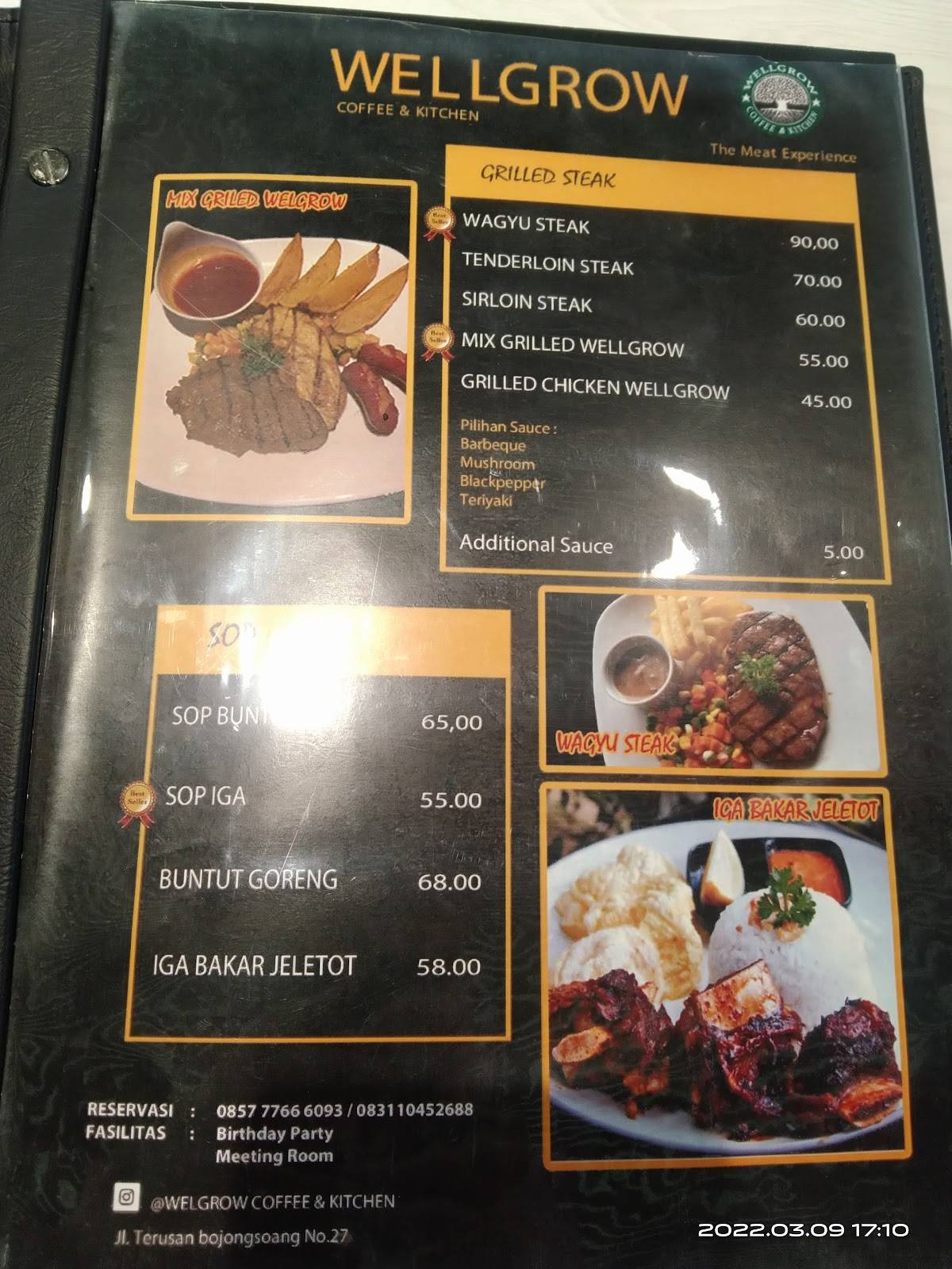 Menu at WELLGROW COFFEE baleendah restaurant, Bandung