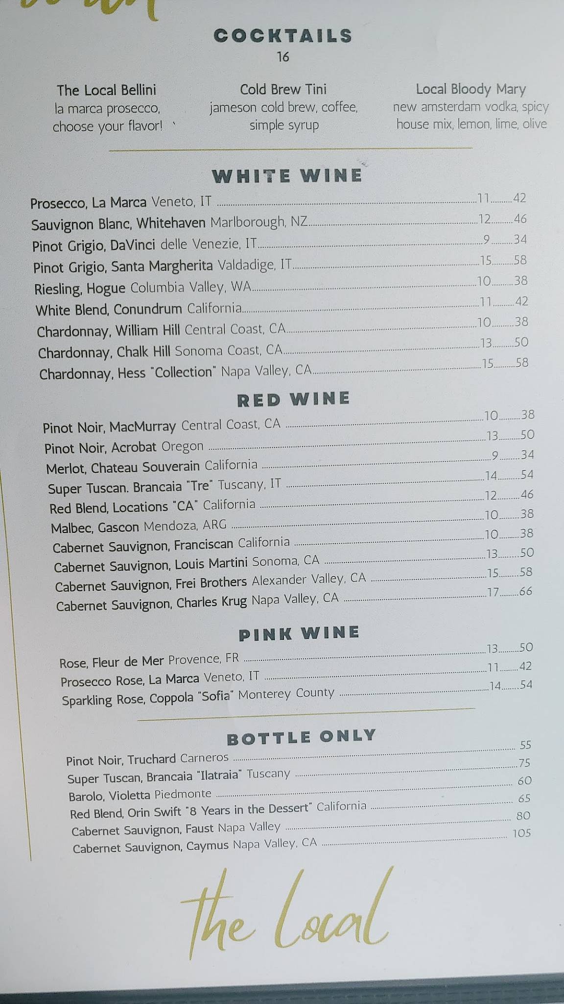 Menu at The Local Kitchen & Drinks restaurant, Wellesley
