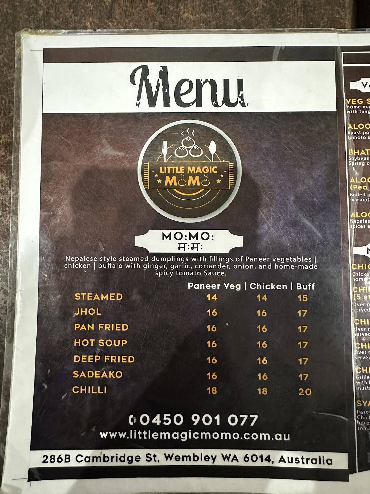 Menu at Little Magic Momo restaurant, Wembley
