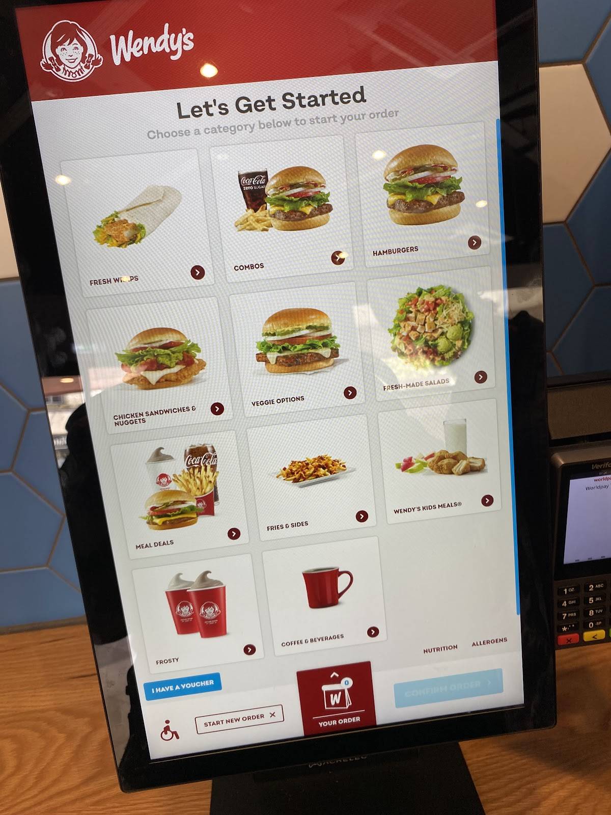Menu at Wendy's restaurant, Portsmouth