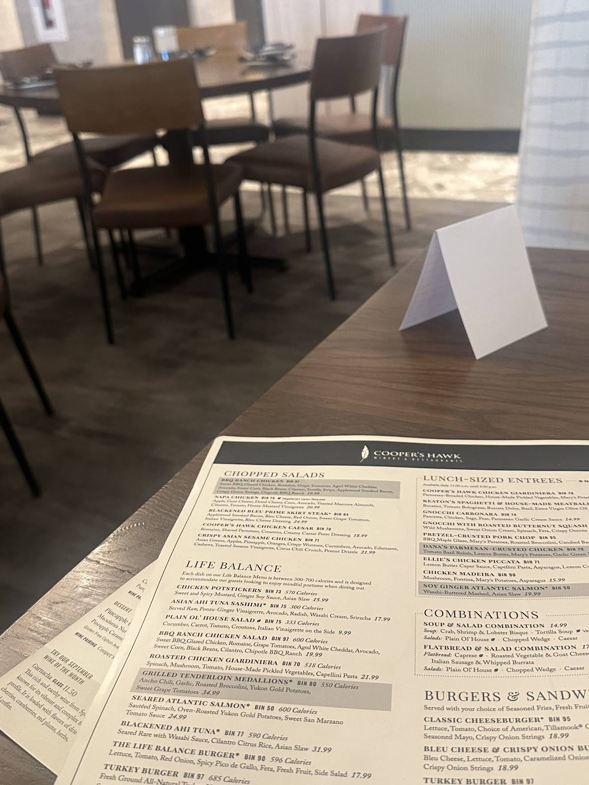 Menu at Cooper's Hawk Winery & Restaurant- Wesley Chapel, Wesley Chapel