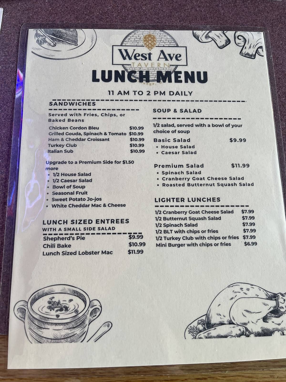 Menu at West Ave Tavern restaurant, Tallmadge