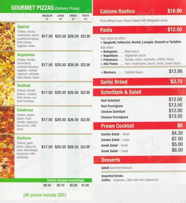 Menu at West Beach Pizza Bar, West Beach