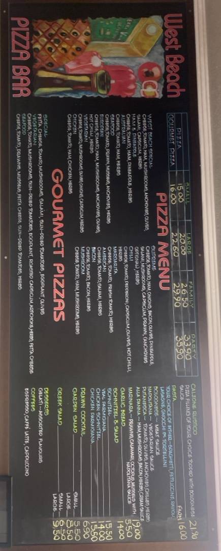 Menu at West Beach Pizza Bar, West Beach