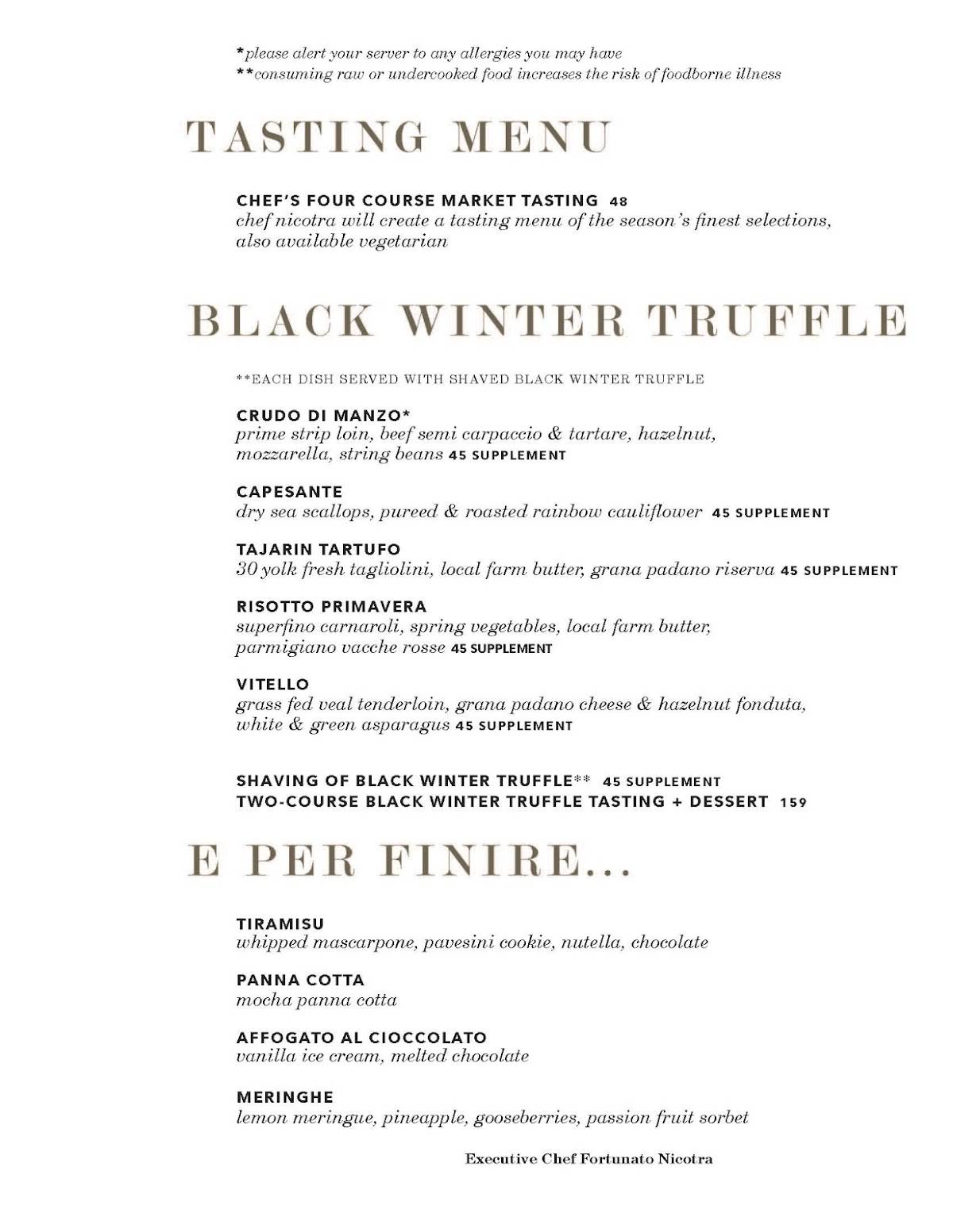 Menu at Felidia restaurant, New York City, 243 E 58th St