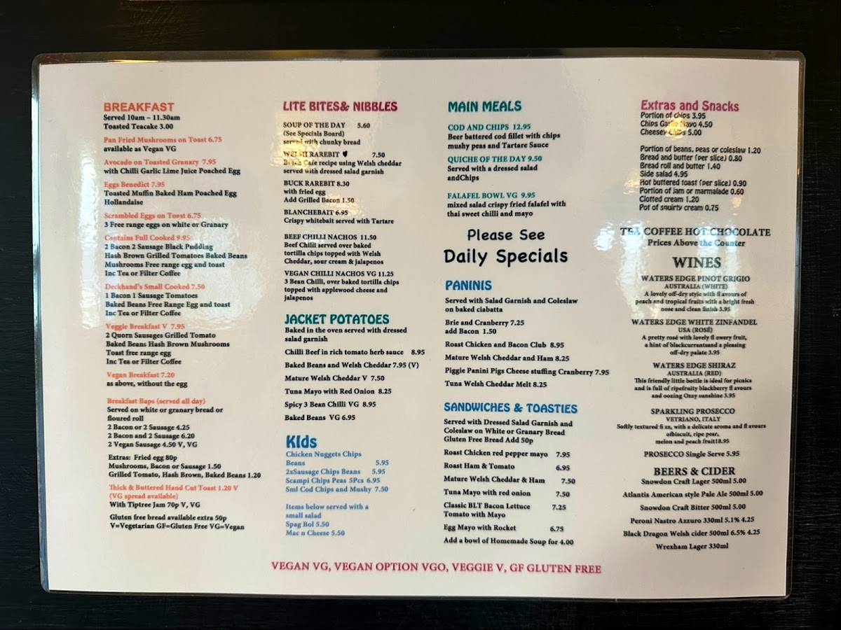 Menu at West Shore Beach Cafe, Llandudno, Dale Rd