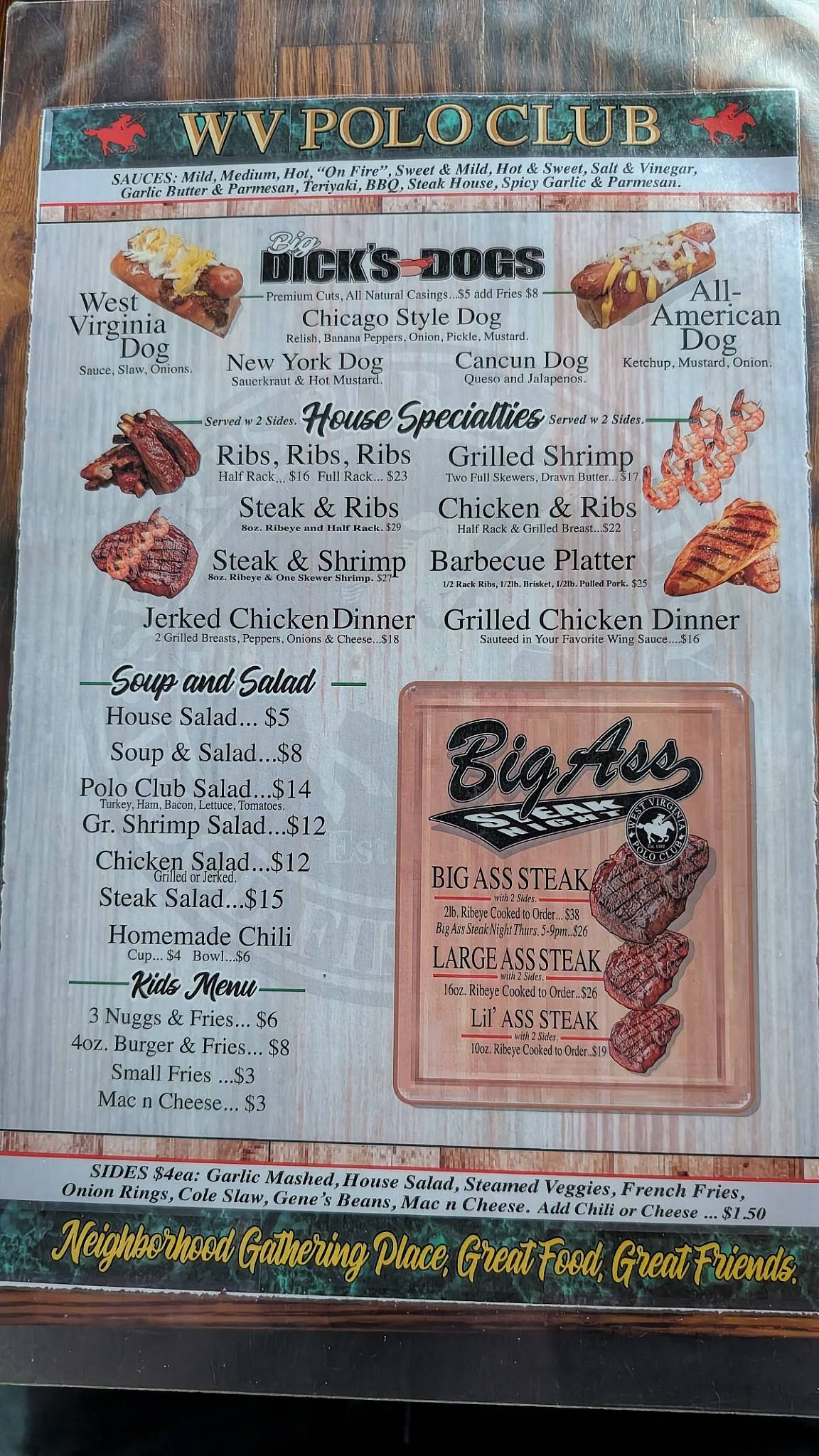 Menu at West Virginia Polo Club, Parkersburg