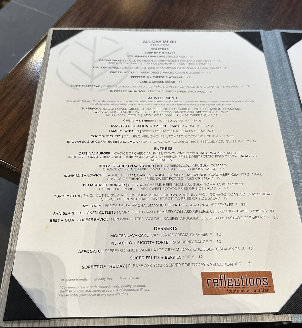 Menu at Westin Reflections Lounge pub & bar, Detroit, 2501 Worldgateway Pl