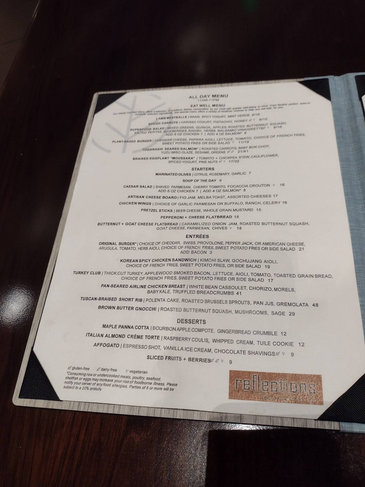 Menu at Westin Reflections Lounge pub & bar, Romulus, 2501 Worldgateway Pl