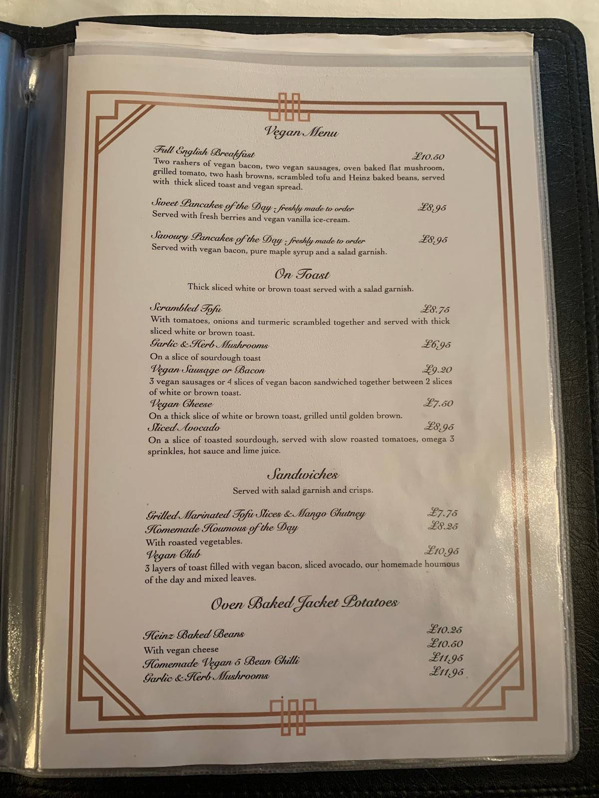 Menu at Westminster Tea Rooms cafe, Southport