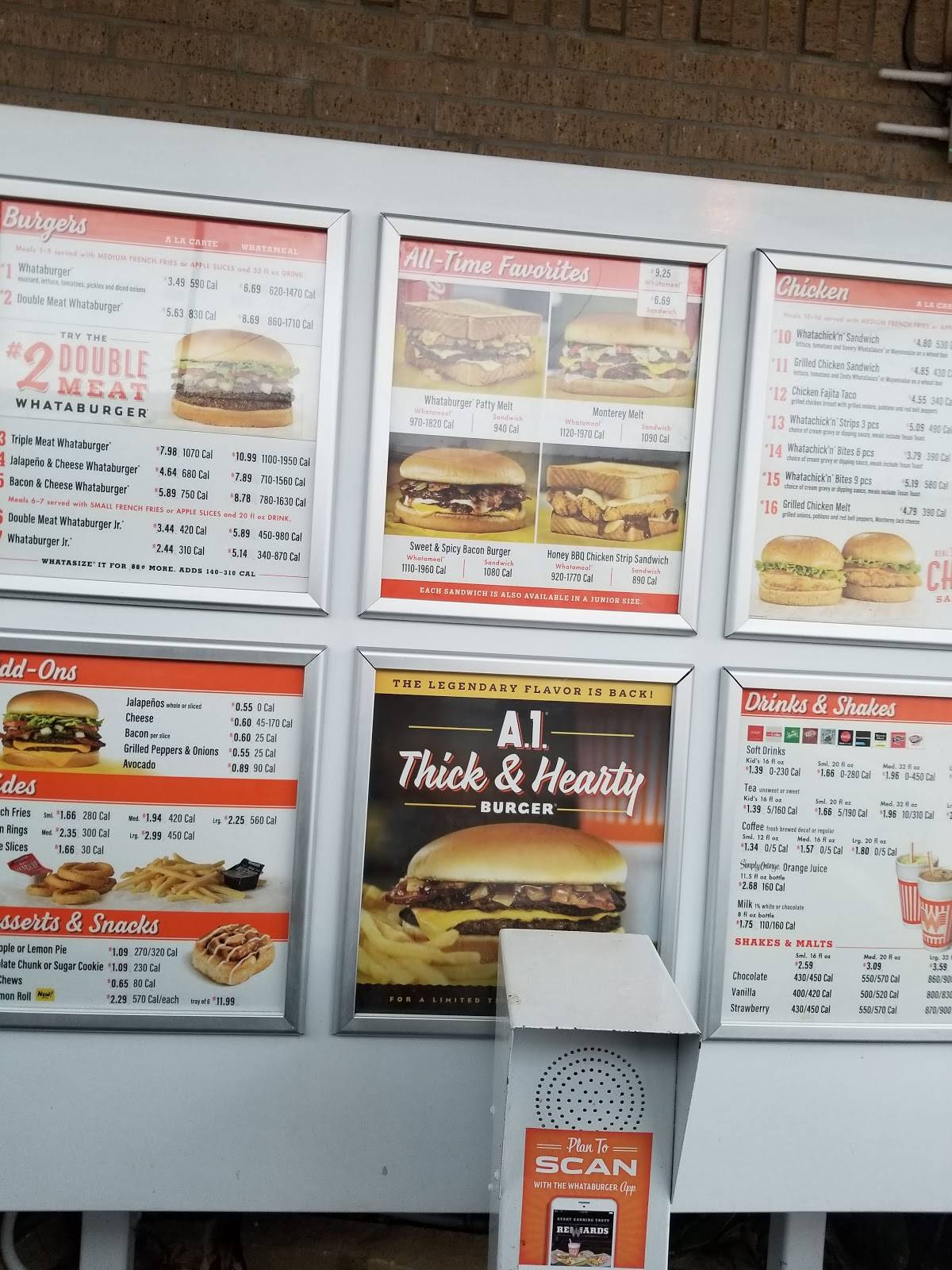 Menu at Whataburger fast food, Tyler, 1919 W Gentry Pkwy