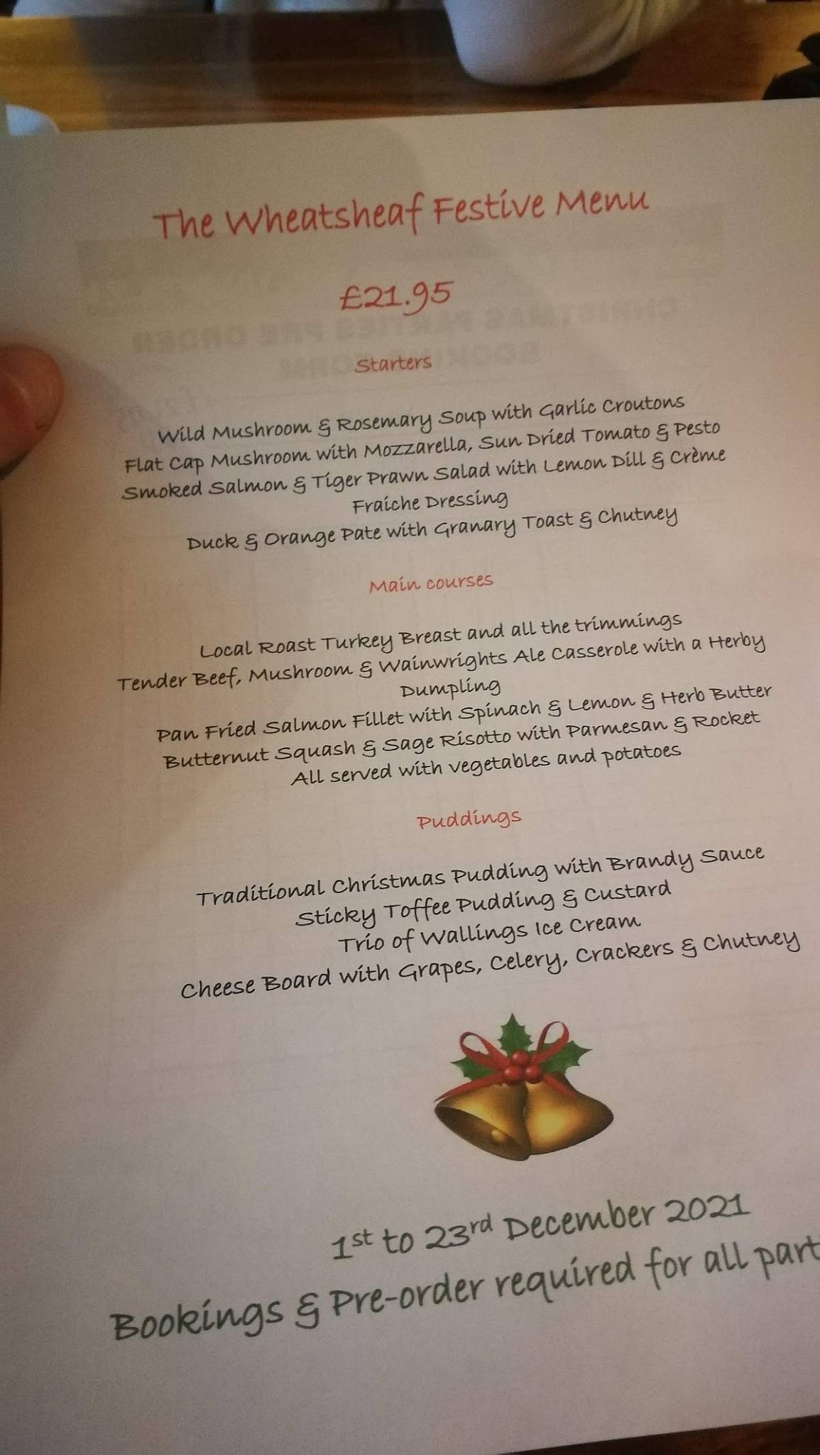 Menu at Wheatsheaf pub & bar, Garstang, 1 Park Hill Rd