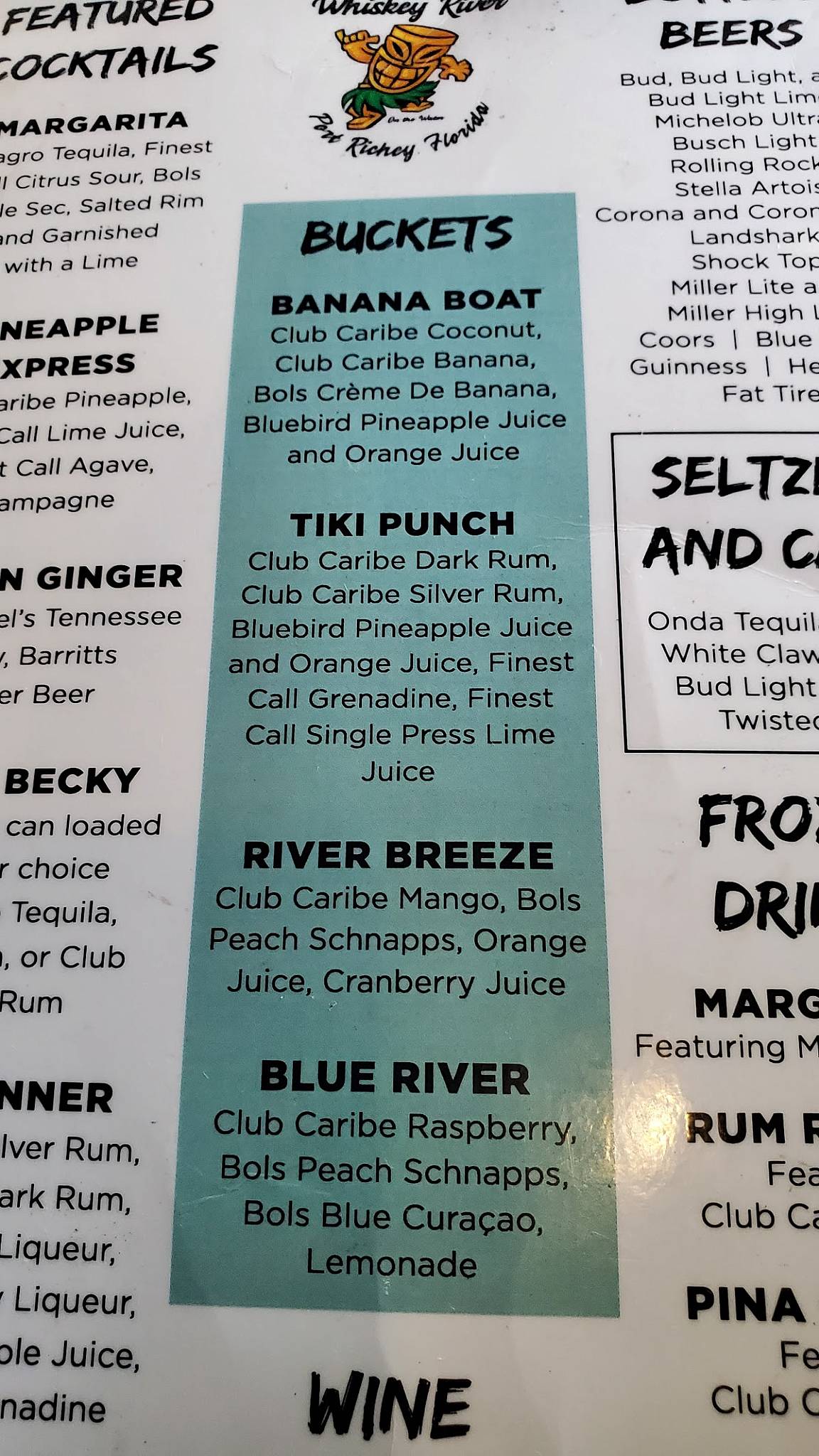 Menu at Whiskey River On The Water pub & bar, Port Richey