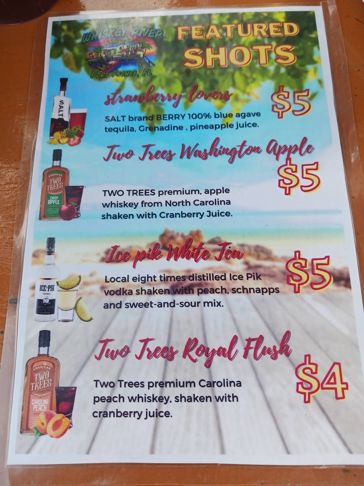 Menu at Whiskey River On The Water pub & bar, Port Richey
