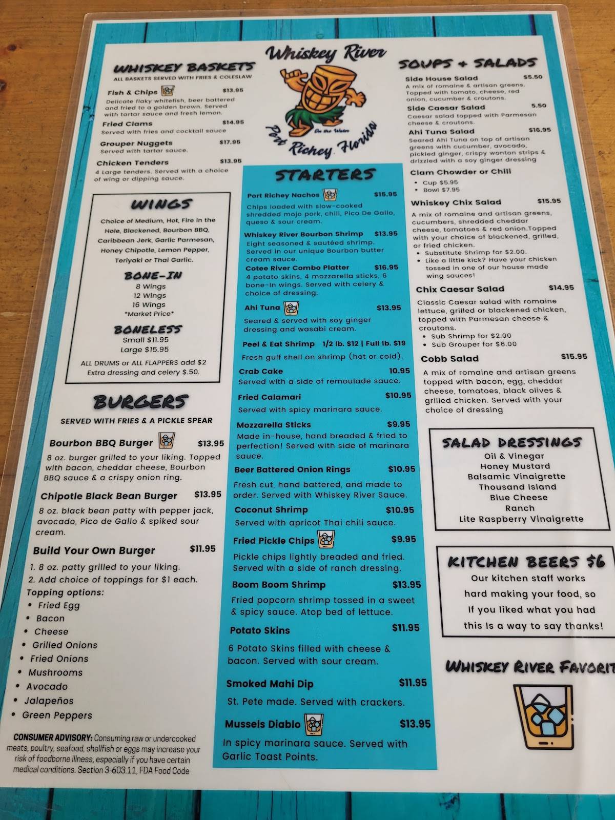 Menu at Whiskey River On The Water pub & bar, Port Richey