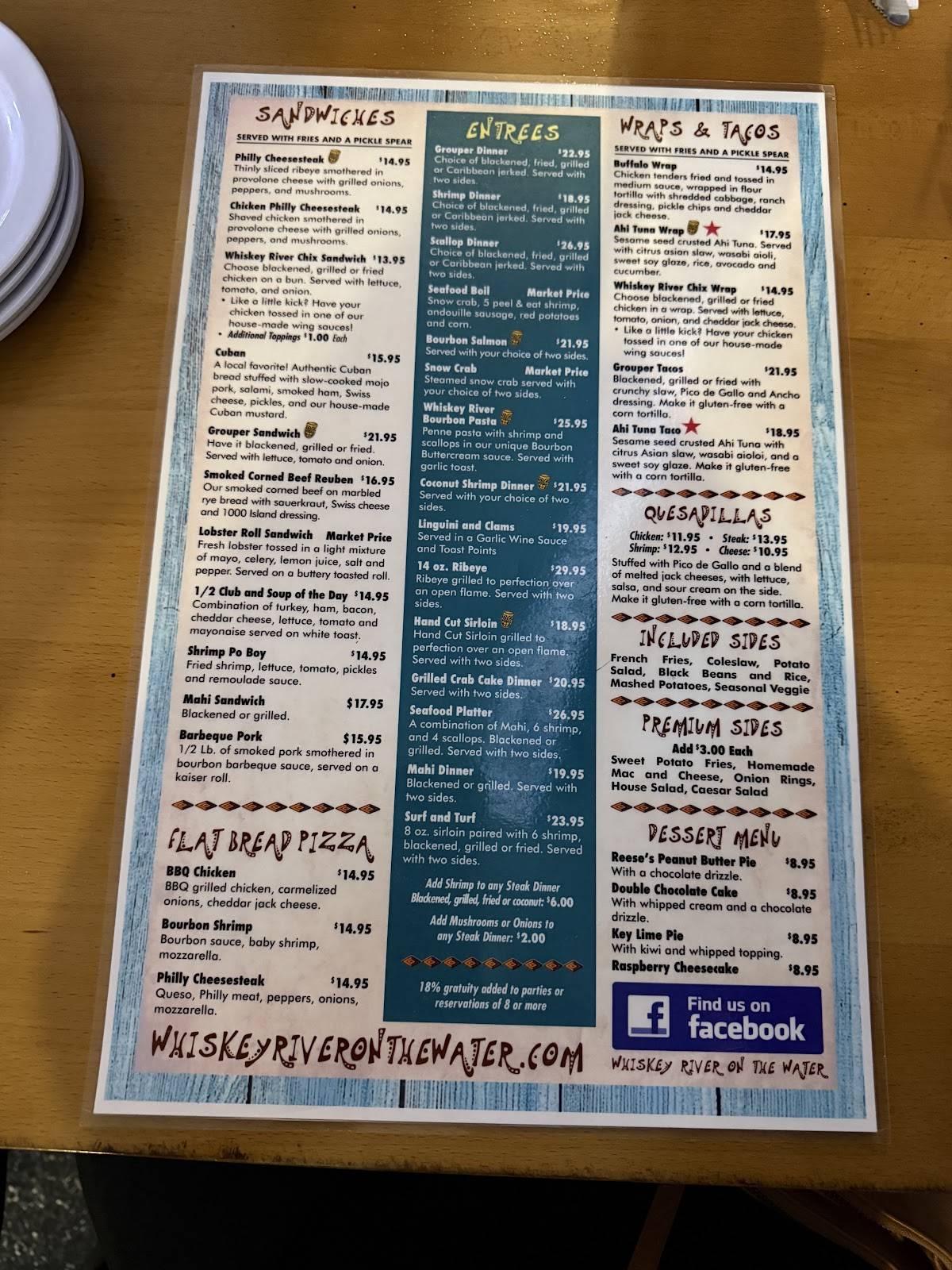 Menu at Whiskey River On The Water pub & bar, Port Richey