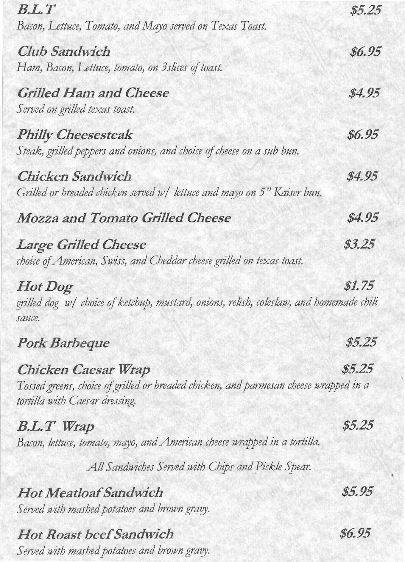 Menu at Whistle Stop Bar and Grill, Buckhannon