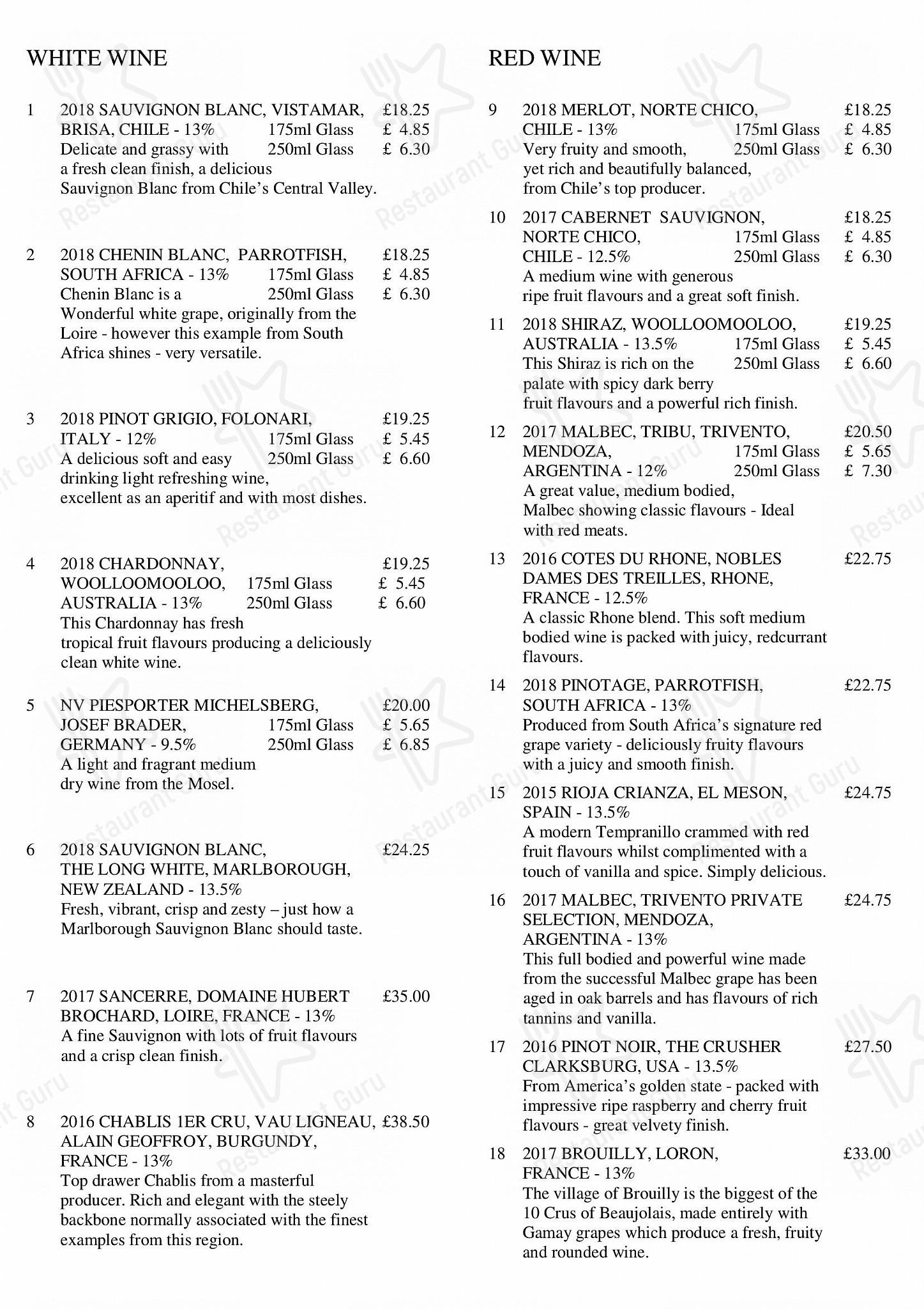 Menu at The White Hart Inn pub & bar, Ryde