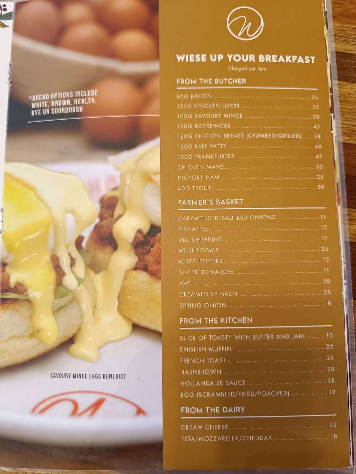 Menu at Wiesenhof Cape Gate cafe, Cape Town, Makro Shopping Centre