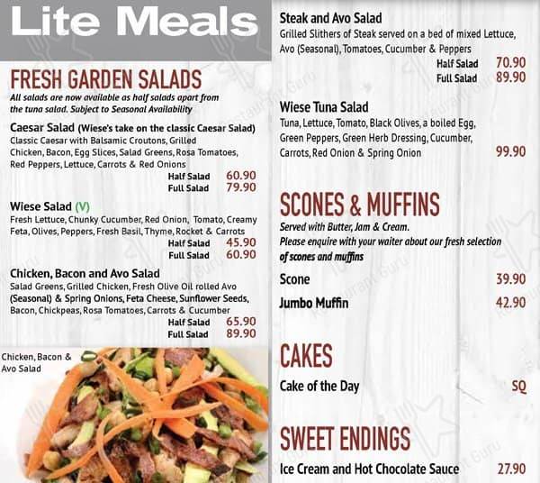 Menu at Wiesenhof Cape Gate cafe, Cape Town, Makro Shopping Centre