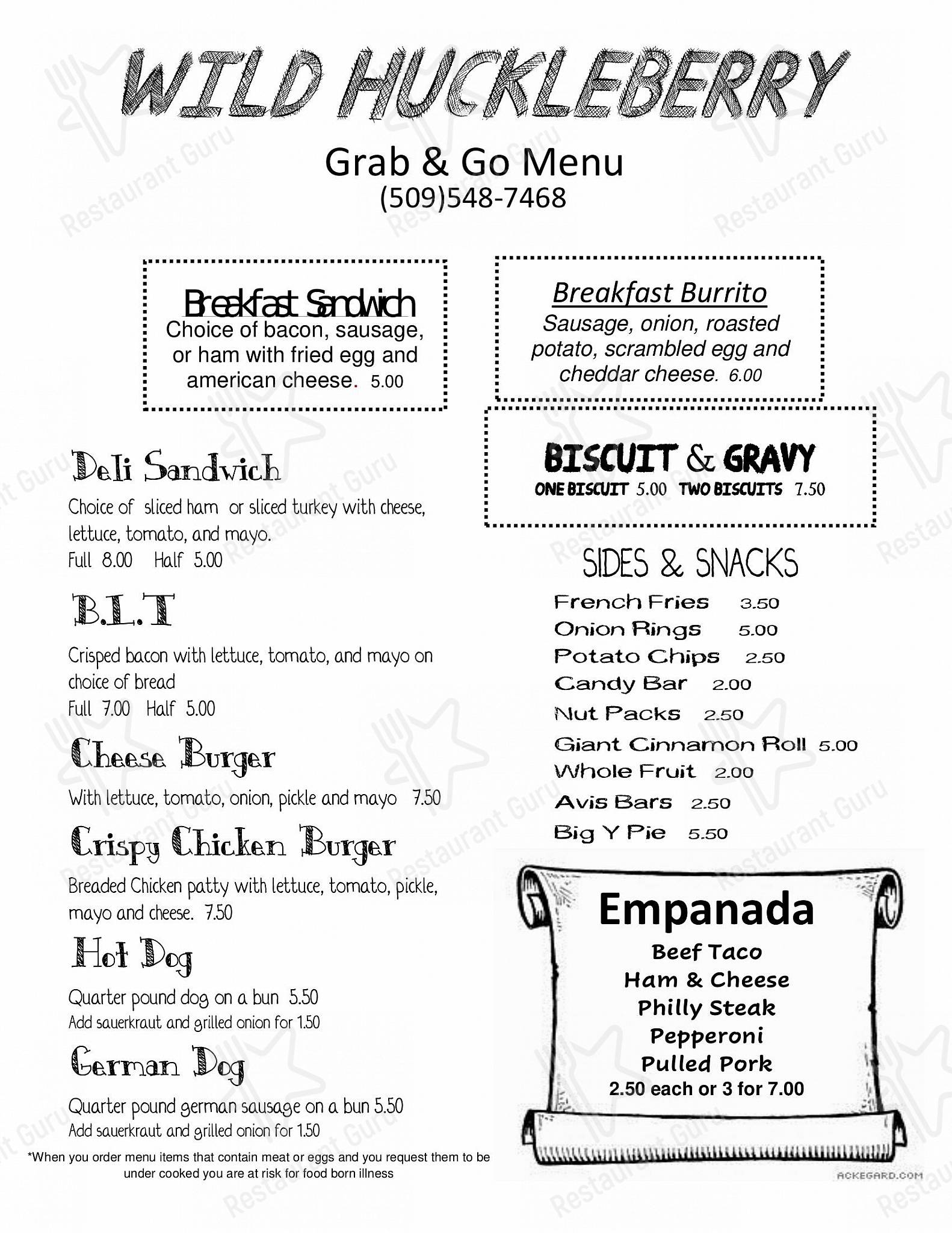 Menu at Wild Huckleberry Restaurant, Leavenworth