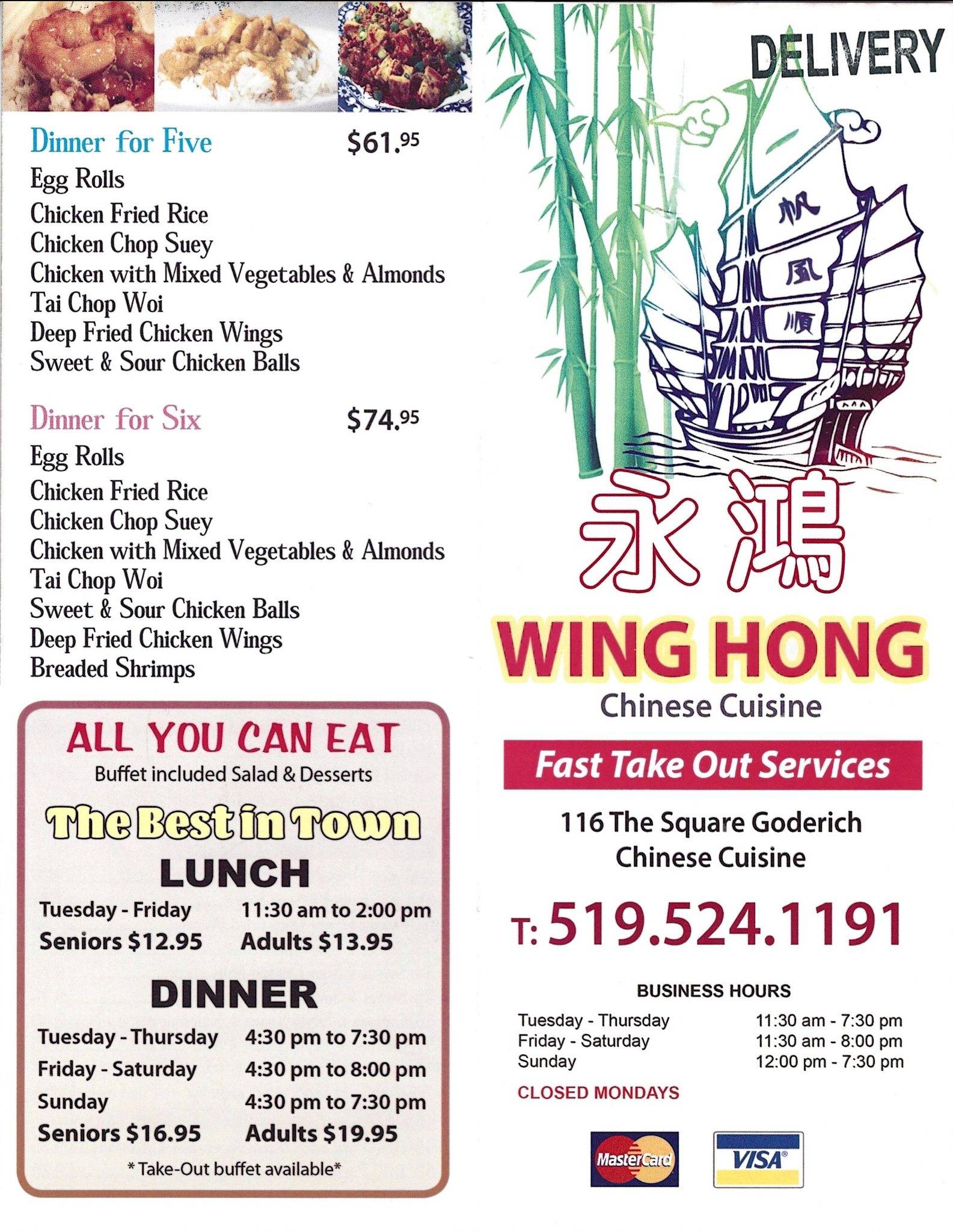 Menu at Wing Hong Restaurant, Goderich