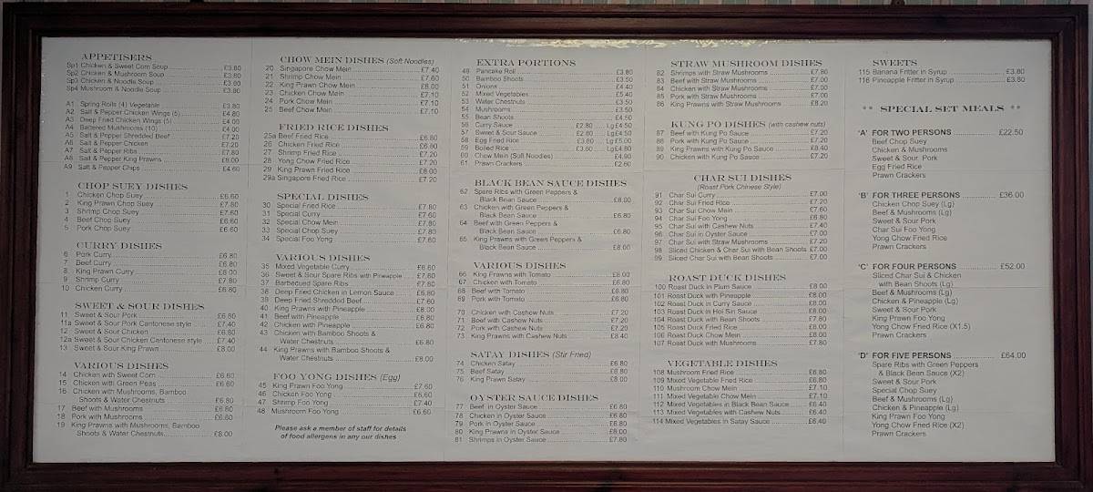 Menu at Wing Sing fast food, Hereford