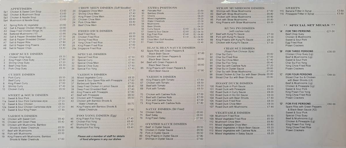 Menu at Wing Sing fast food, Hereford