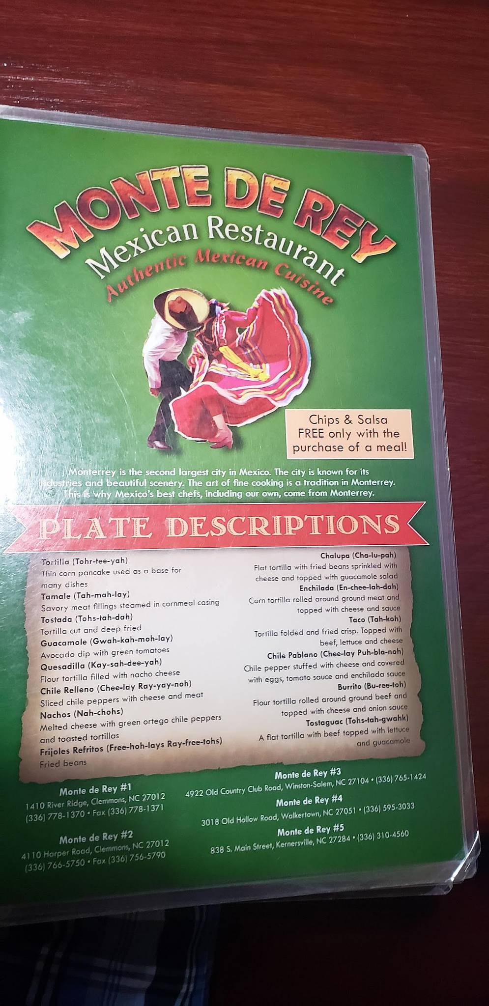 Menu at Monte De Rey Mexican Restaurant, Winston-Salem, Old Country Club Rd