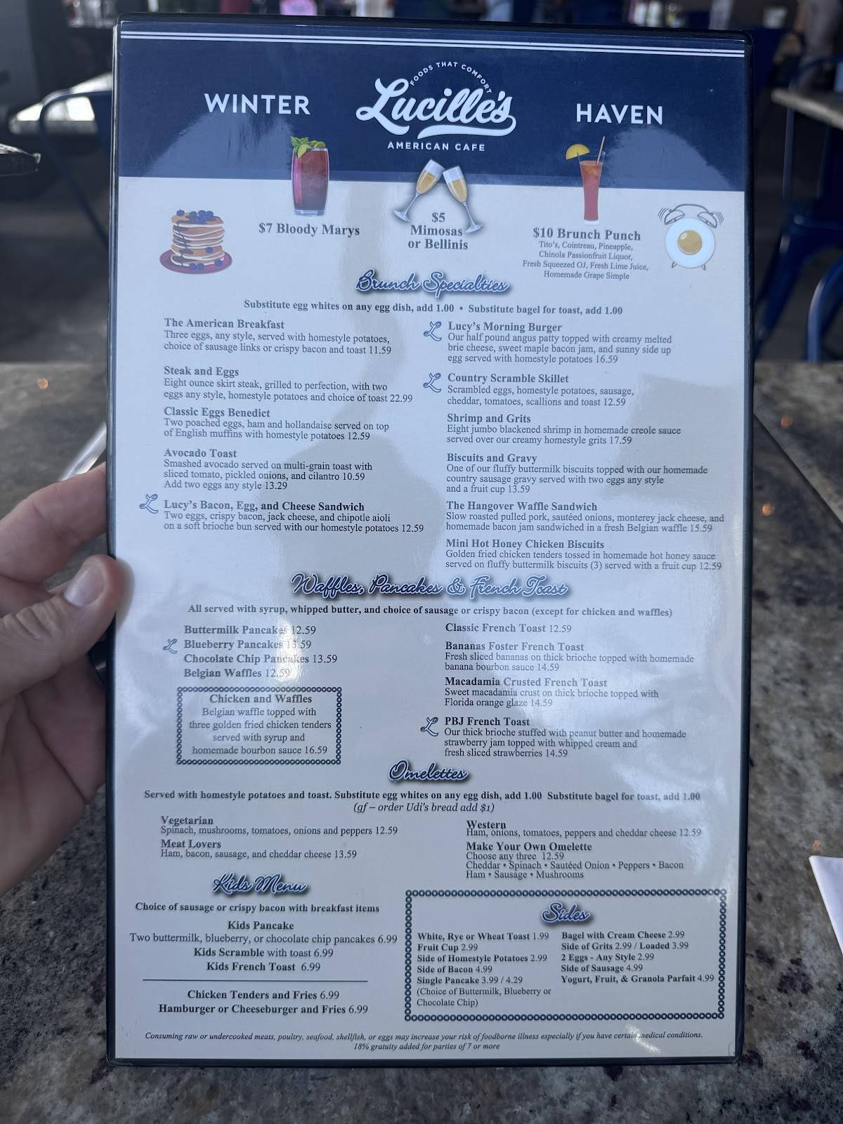Menu at Lucille's American Cafe, Winter Haven